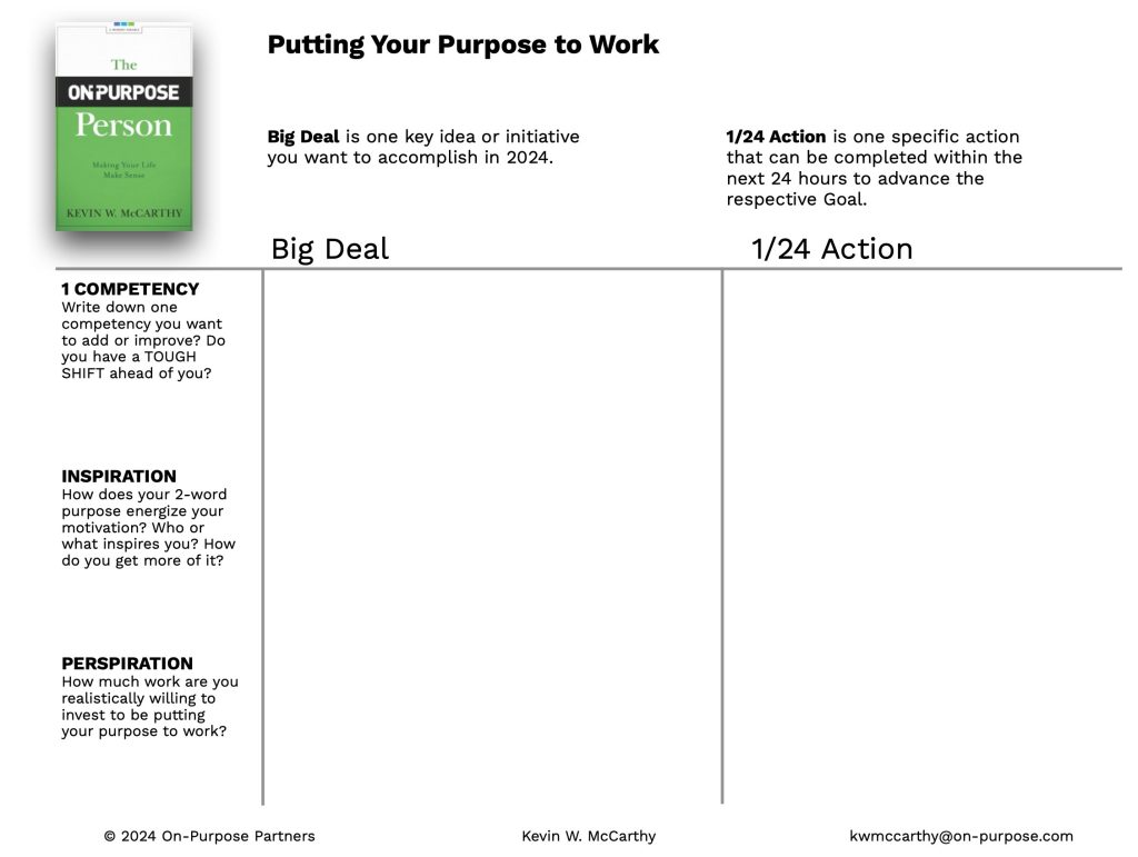 Putting Your Purpose to Work worksheet – On-Purpose